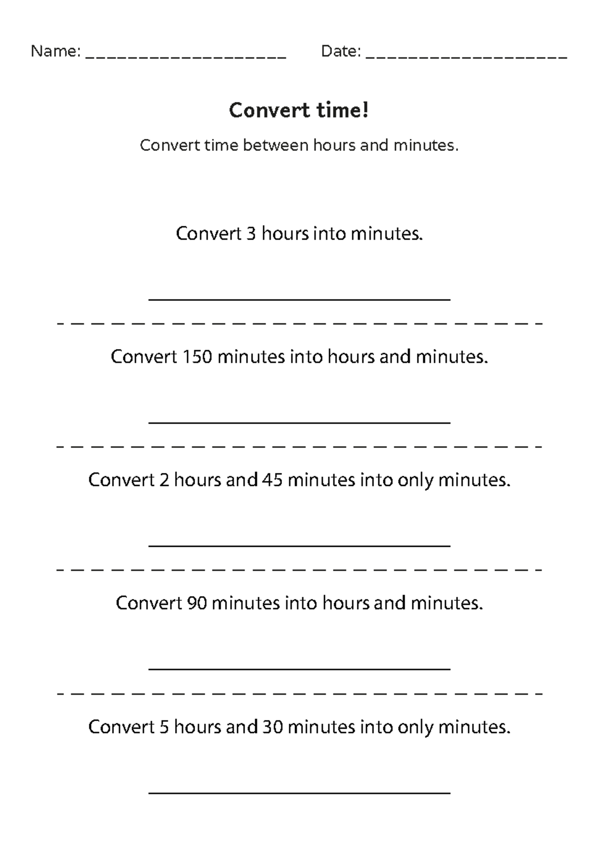 Time Conversion Practice - 3rd Grade Worksheet - Name ...