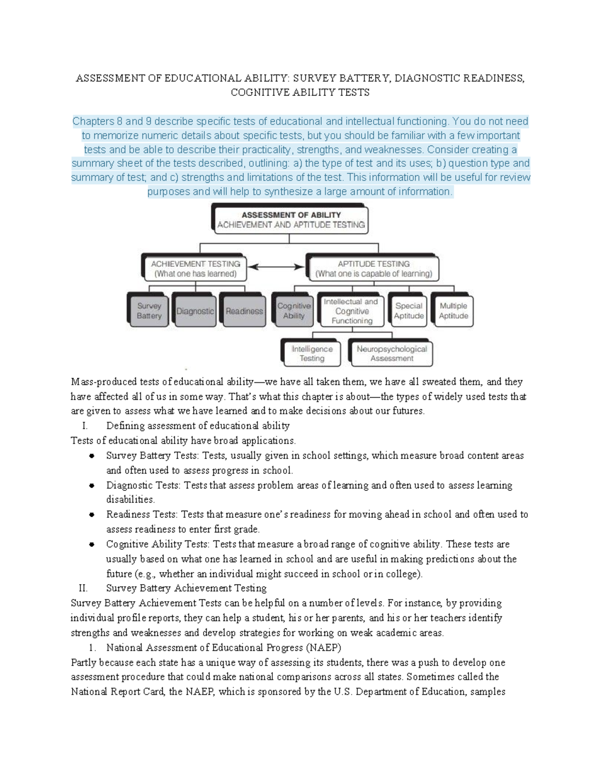 Chapter 8 - Assessing Educational Abilities: Key Tests Overview - Studocu