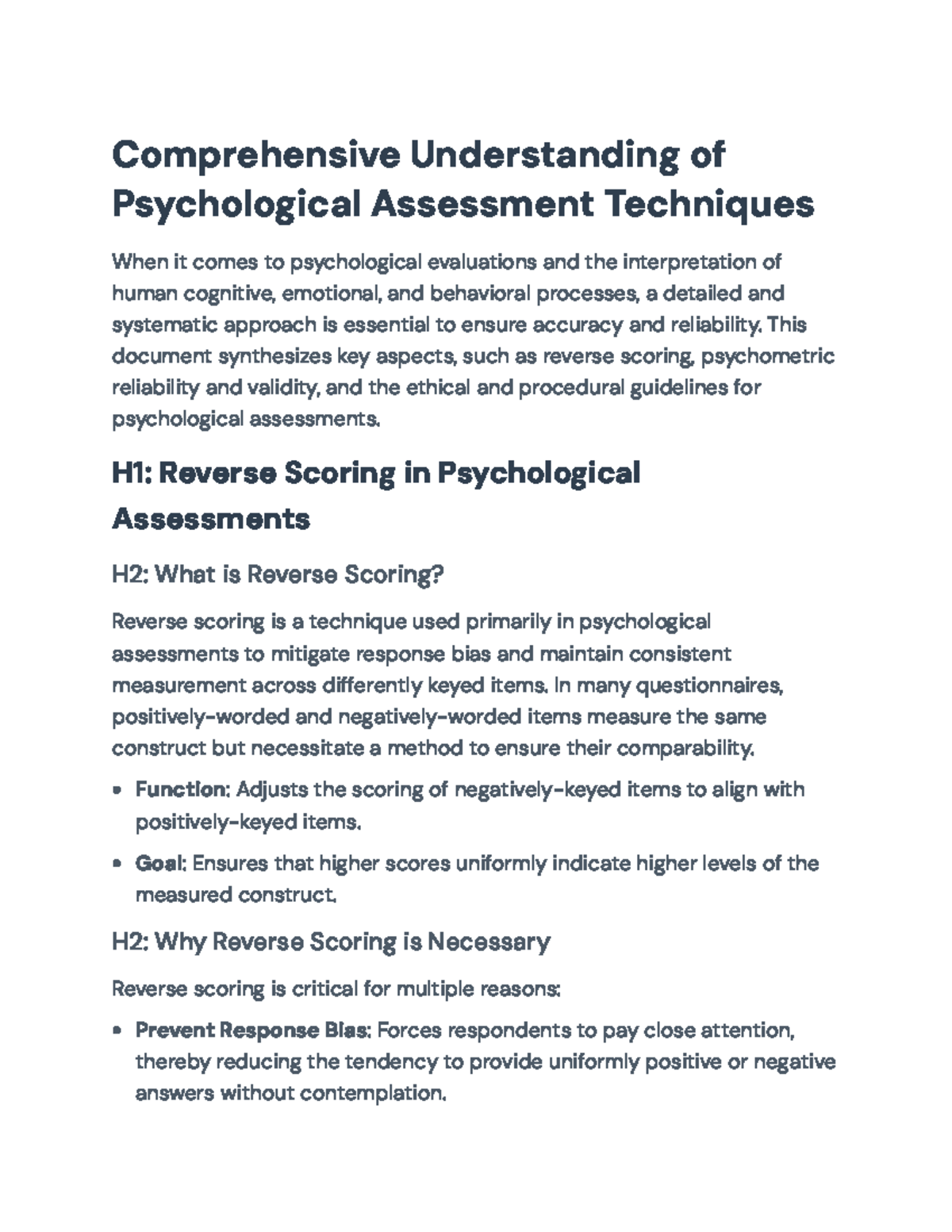 Psychological Assessment Techniques: Reliability, Validity & Scoring ...