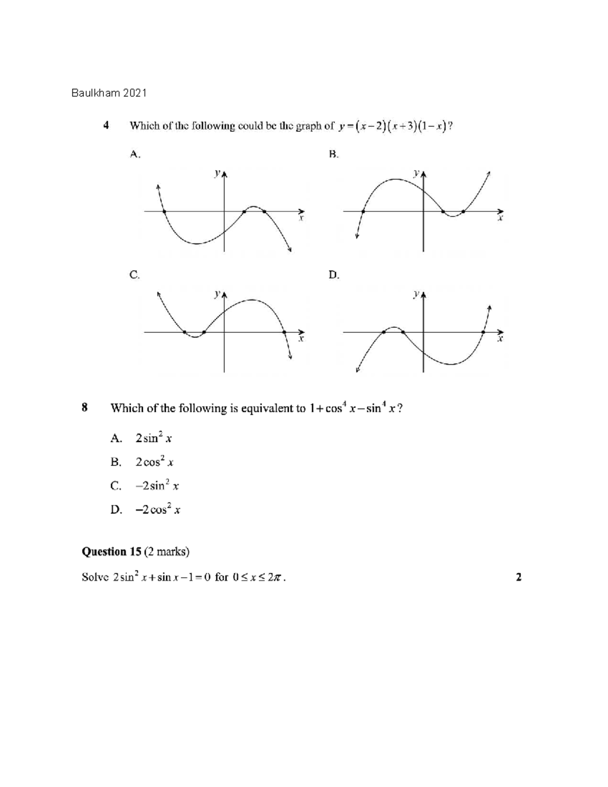 Mixed Past Paper Questions (Graphing, Trig, & Functions) 2021-2023 ...