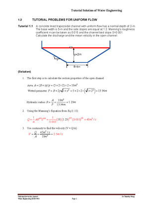 Tutorial Solution Chapter 7 Week 6 - Tutorial 5 solution for Well Hydraulics (2) Tutorial 7. The ...