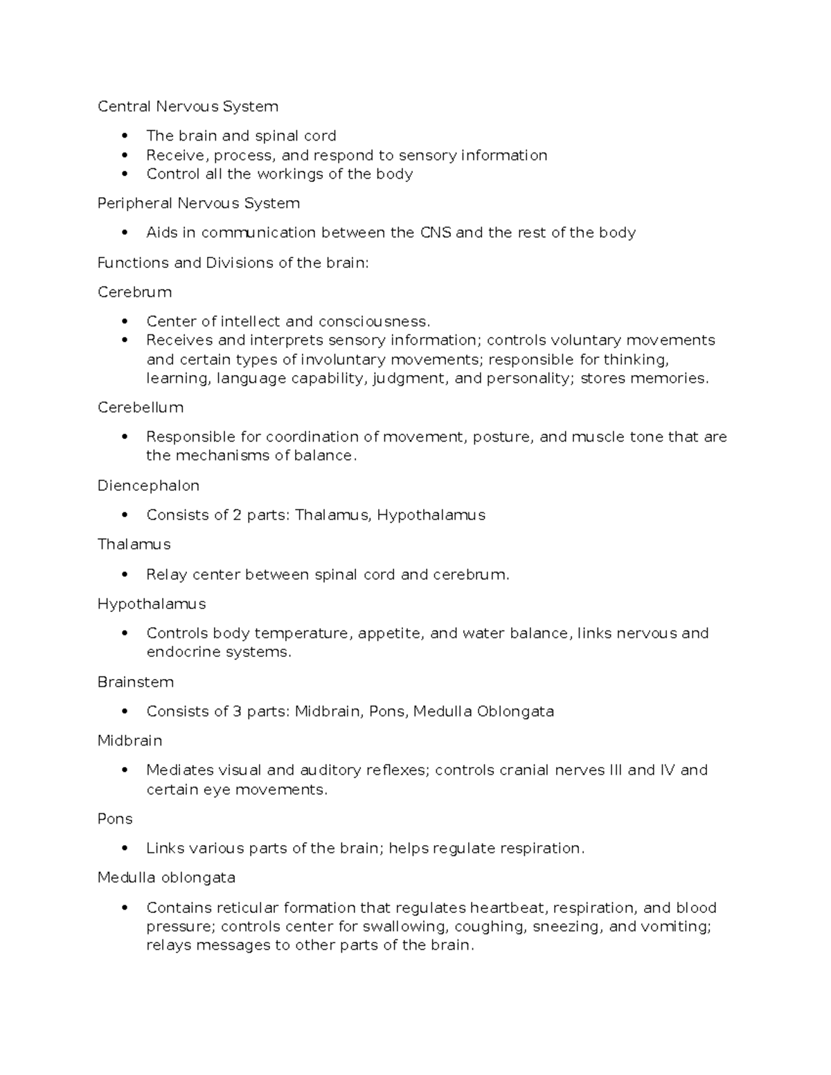 Study guide for exam 2: central nervous system and related disorders ...