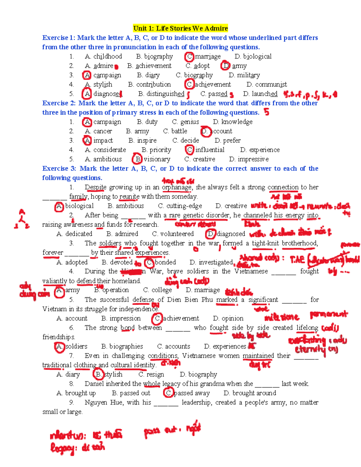Unit 1: Life Stories Exercise - Pronunciation & Stress Practice - Studocu