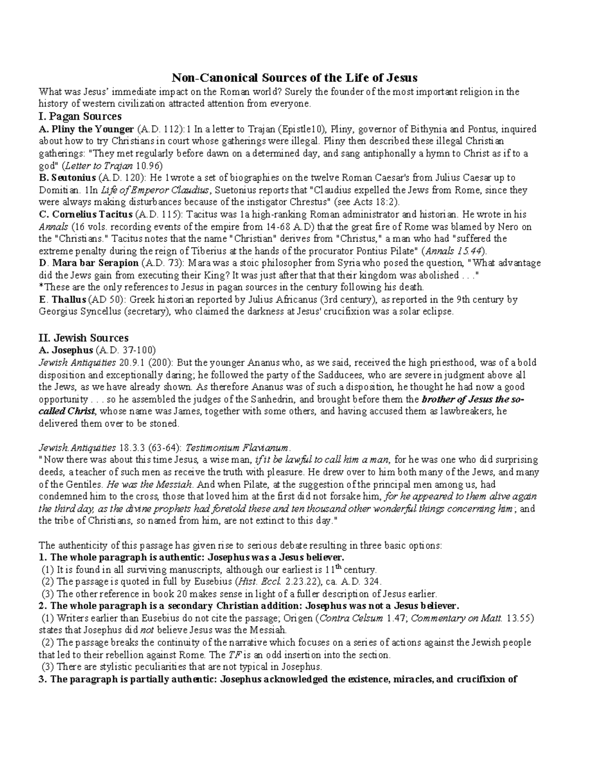 Non-Canonical Sources of Jesus' Life: A Historical Analysis - Studocu