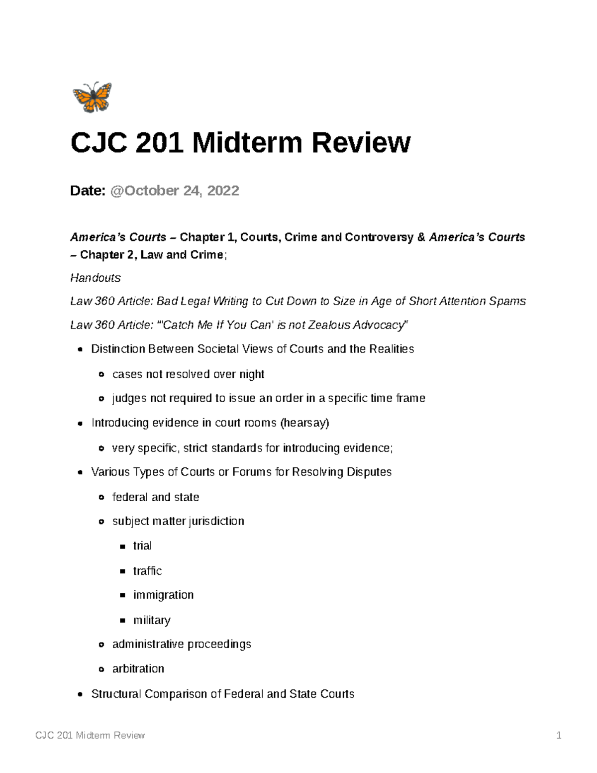 CJC 201 Midterm Review: Key Concepts in American Courts and Law - Studocu