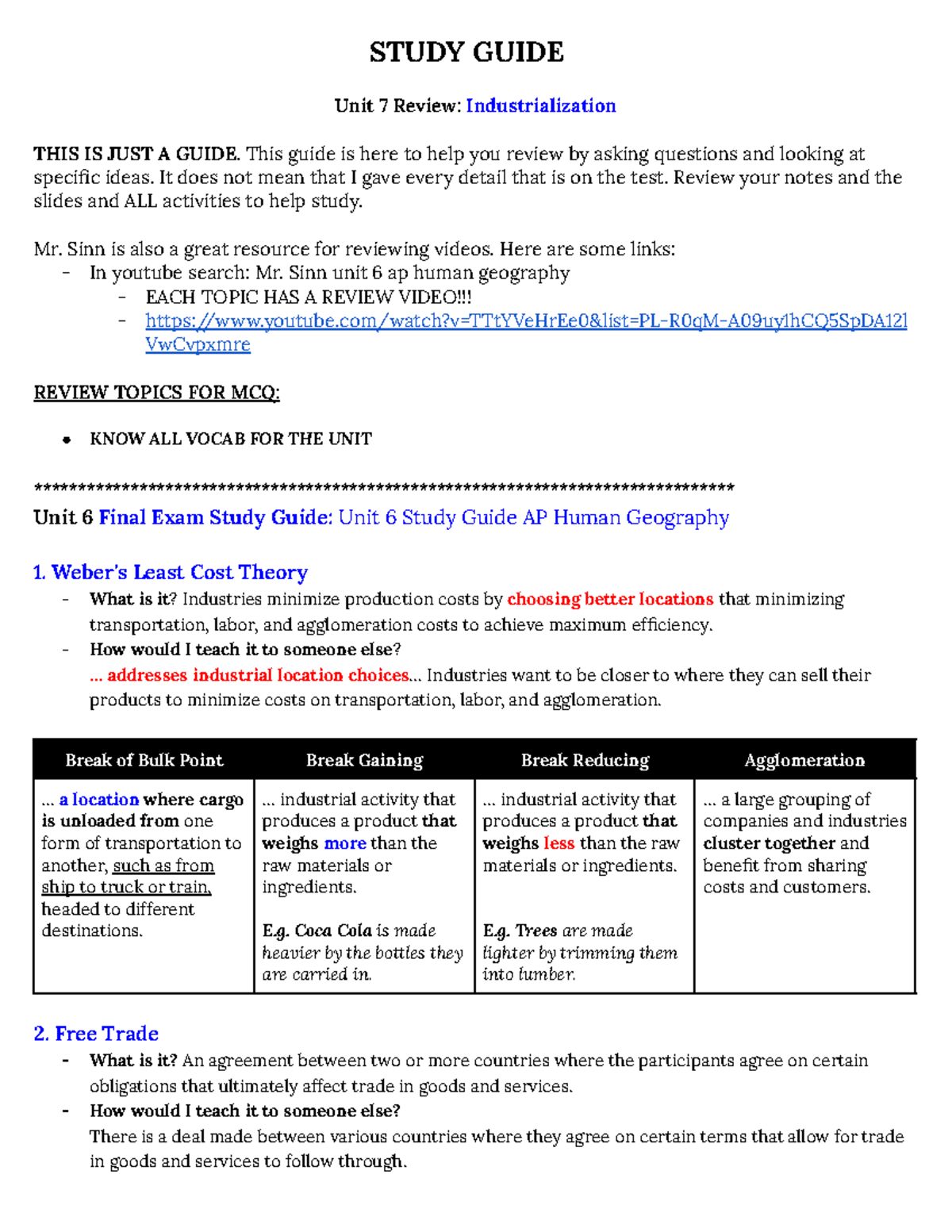 AP Human Geography 7 Unit Final Exam Study Guide and Review - Studocu
