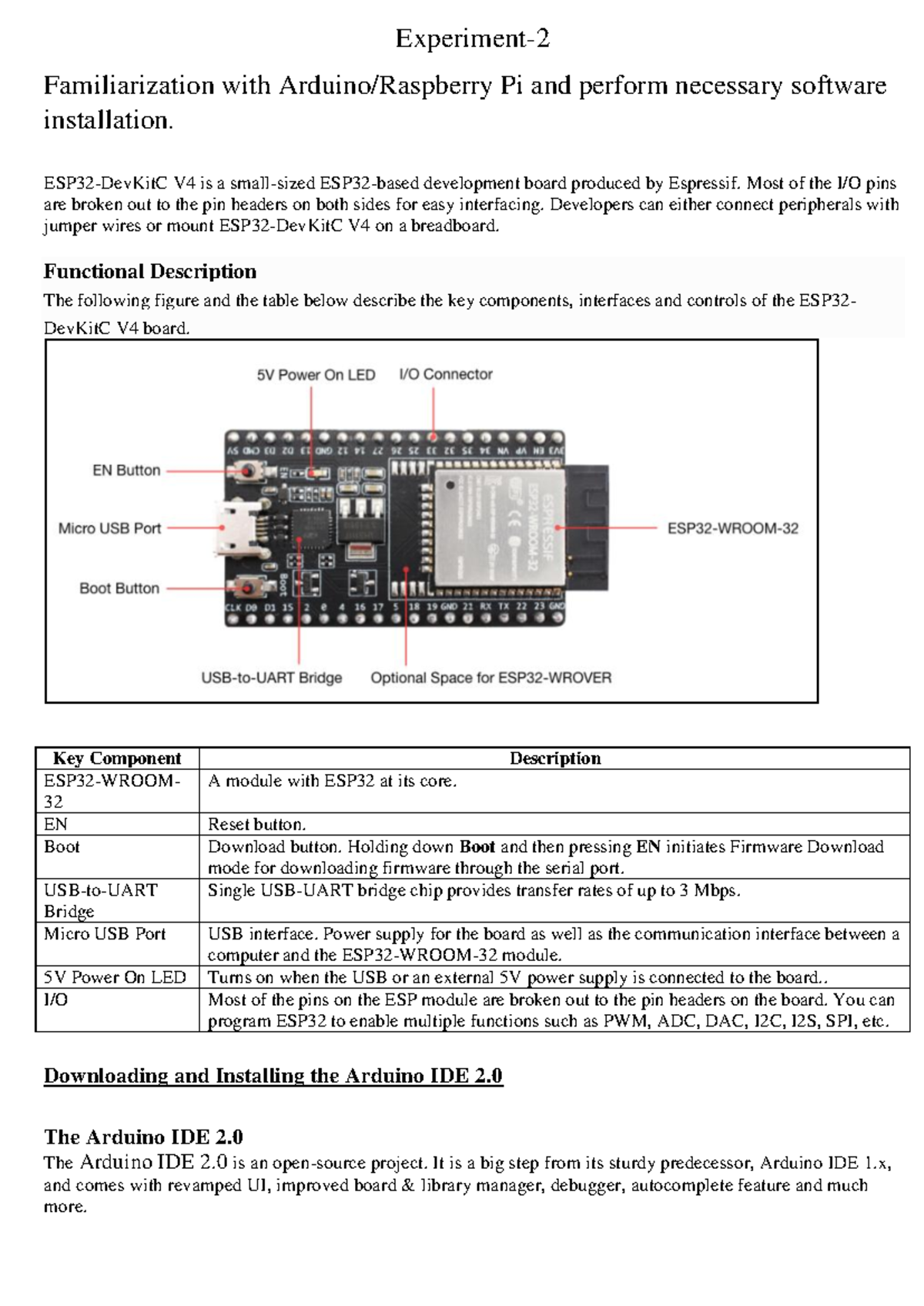 IOT Experiment-2: Arduino IDE Installation & ESP32 Overview - Studocu