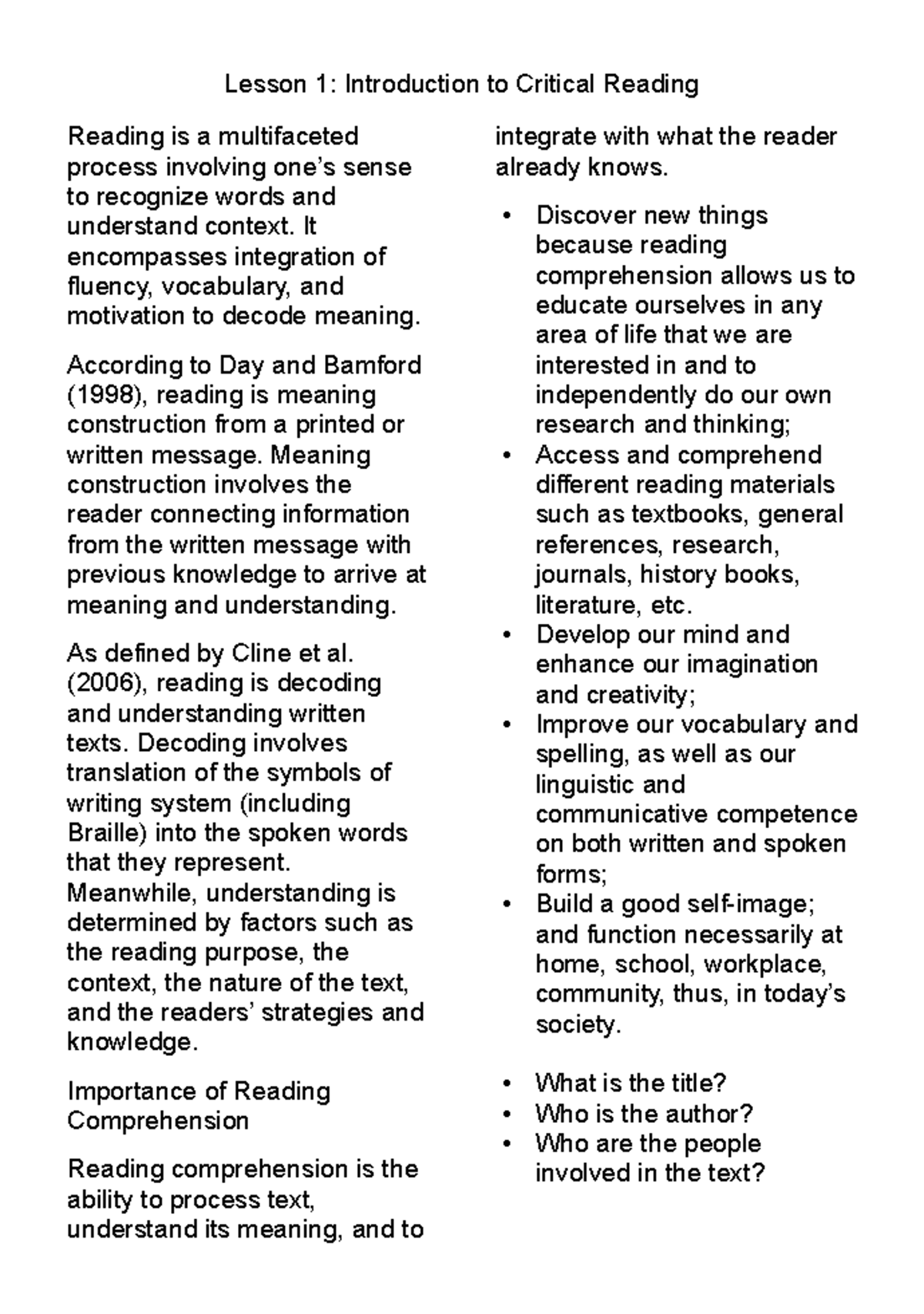 CRWT- Prelim - Notes on Critical Reading Techniques and Strategies ...