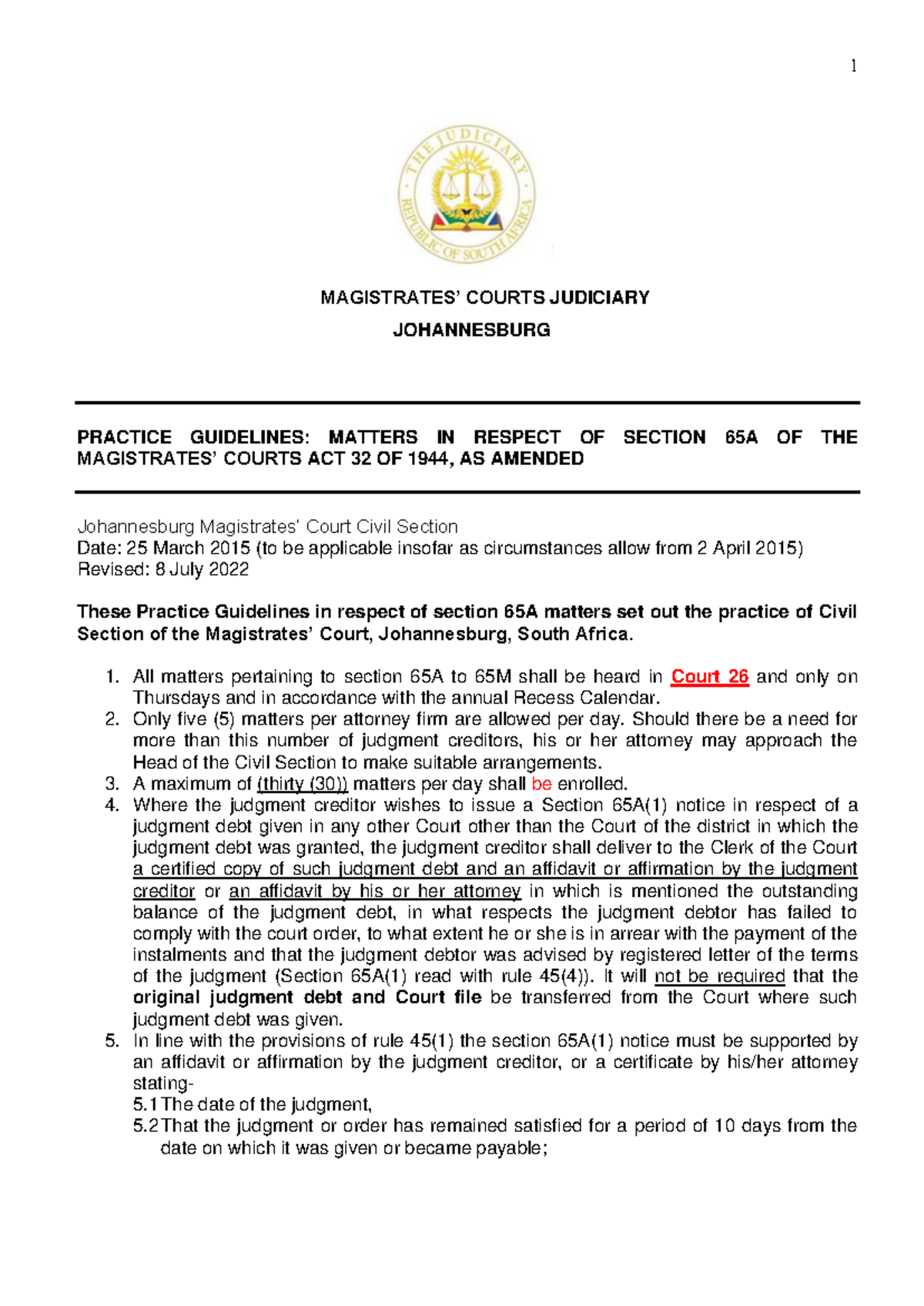 Practice Guidelines for Section 65A Matters in Magistrates’ Courts ...