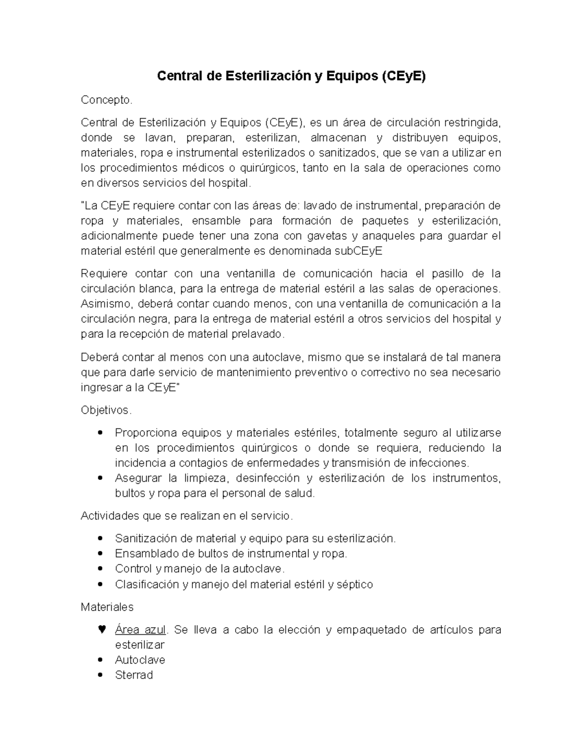 Central de Esterilización y Equipos (CEyE): Funciones y Materiales ...