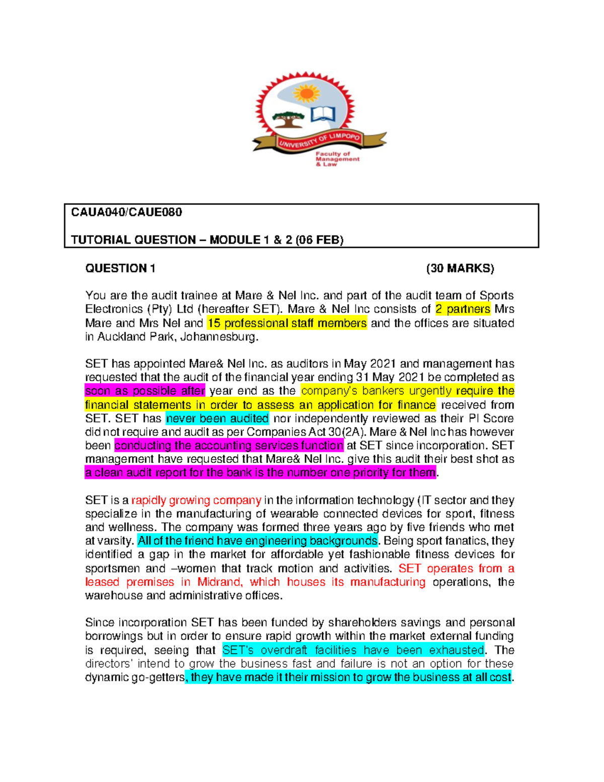 Module 1 & 2 Tutorial Question 06 FEB - CAUA040/CAUE 080 TUTORIAL ...