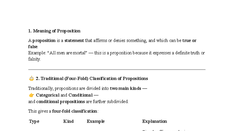 Traditional Classification of Propositions: A Study Guide - Studocu
