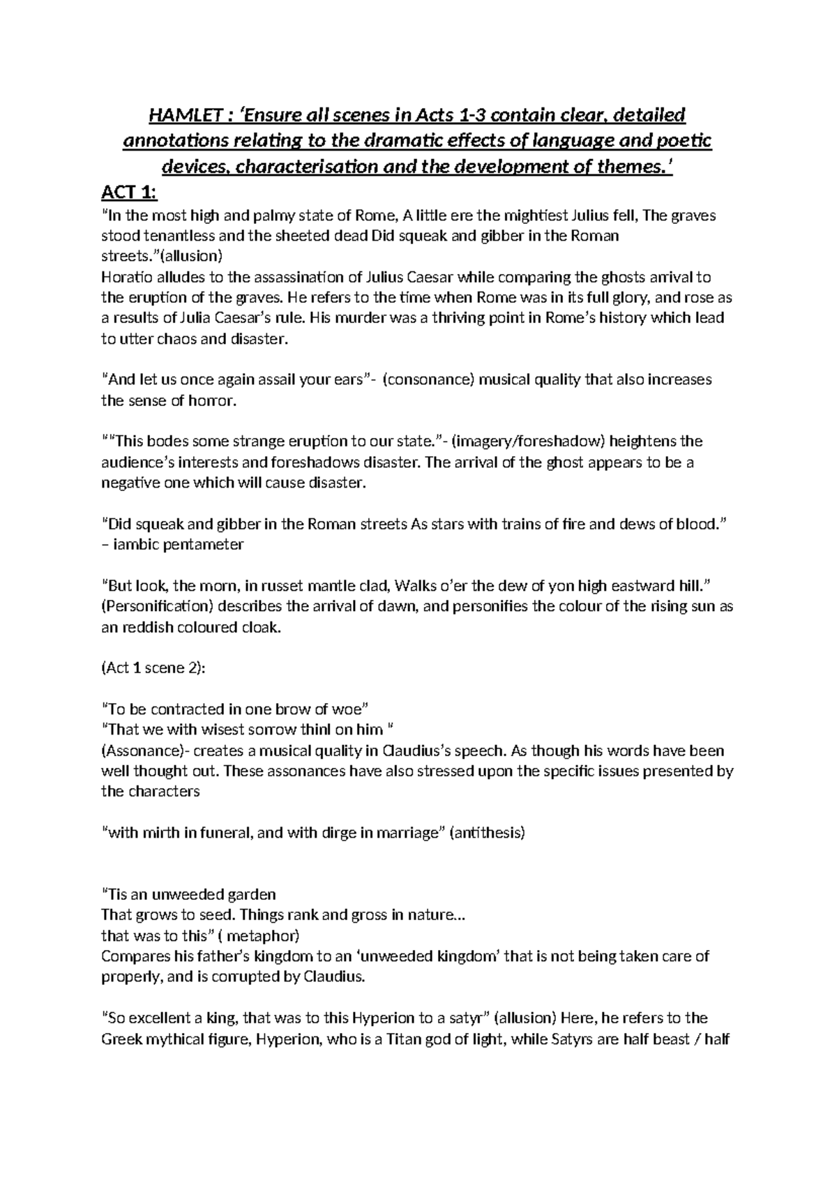 Language Techniques in Hamlet: Detailed Analysis of Act 1 - Studocu