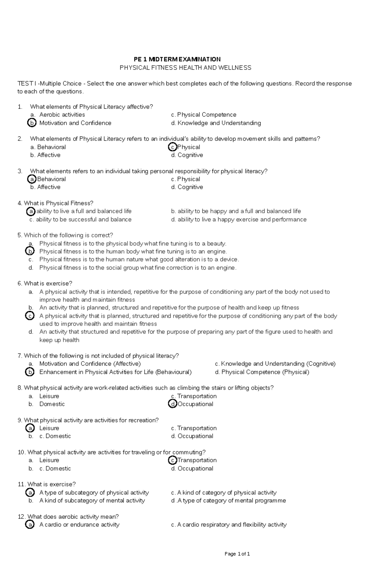 PE 1 - Midterm Exam Review for Physical Fitness and Wellness - Studocu