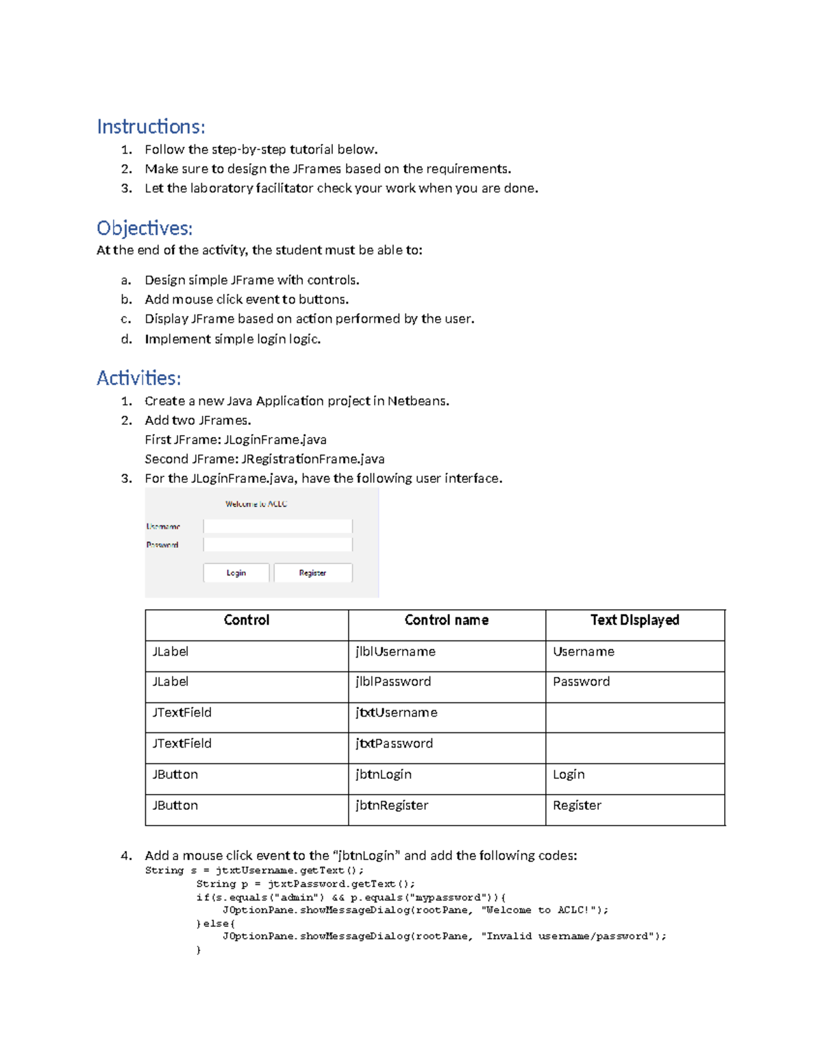 Activity Lab: Designing JFrames in Java (COMP 2) - Studocu