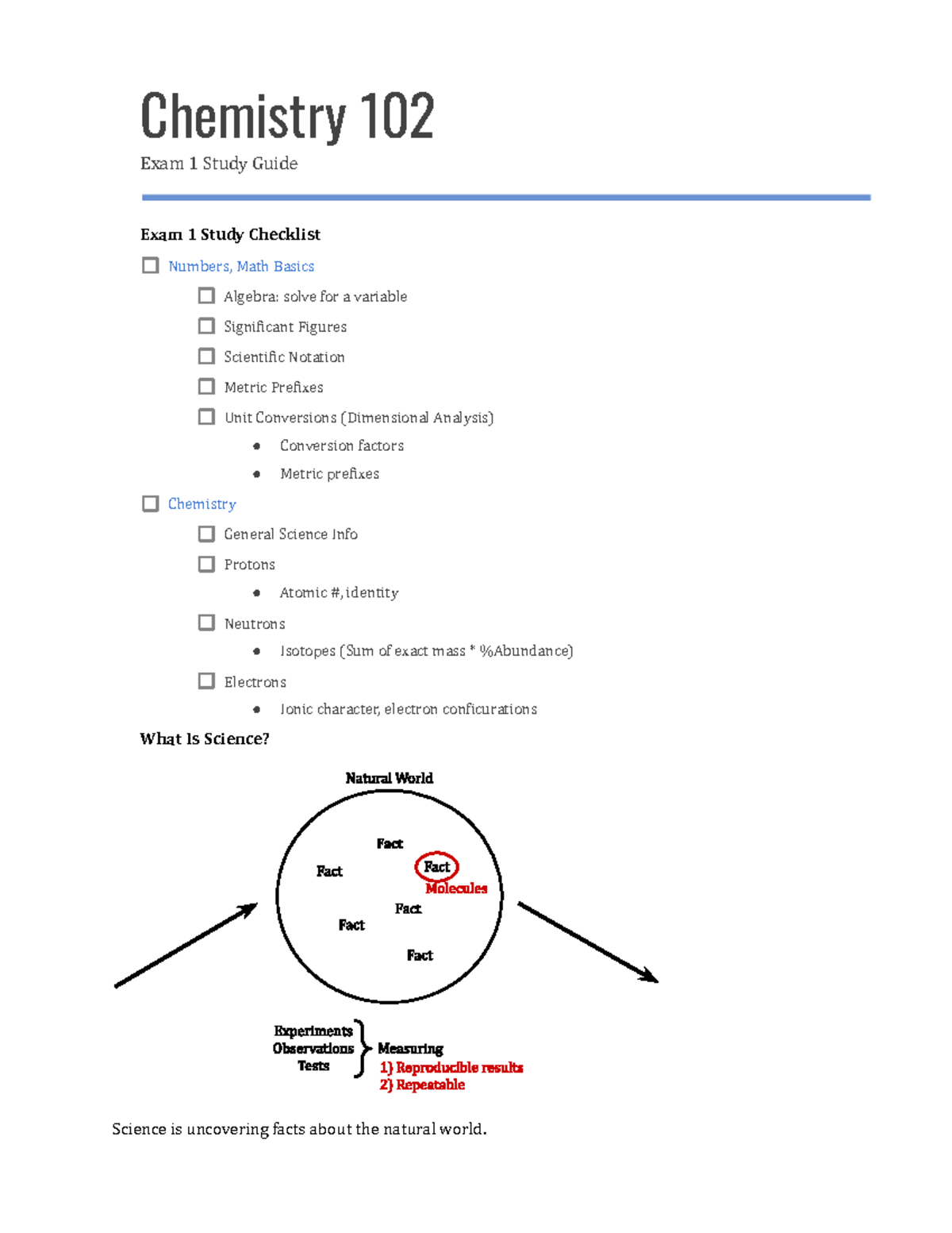 Chem102 Exam 1 Study Guide: Dimensional Analysis & Conversions - Studocu