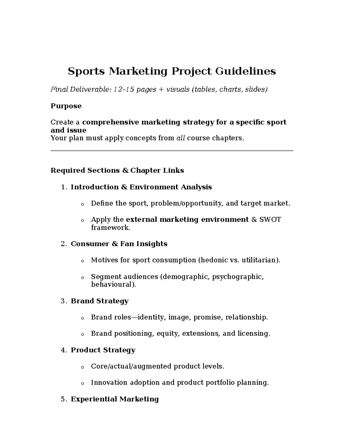 Sports Marketing Project Guidelines: Final Deliverable Overview - Studocu