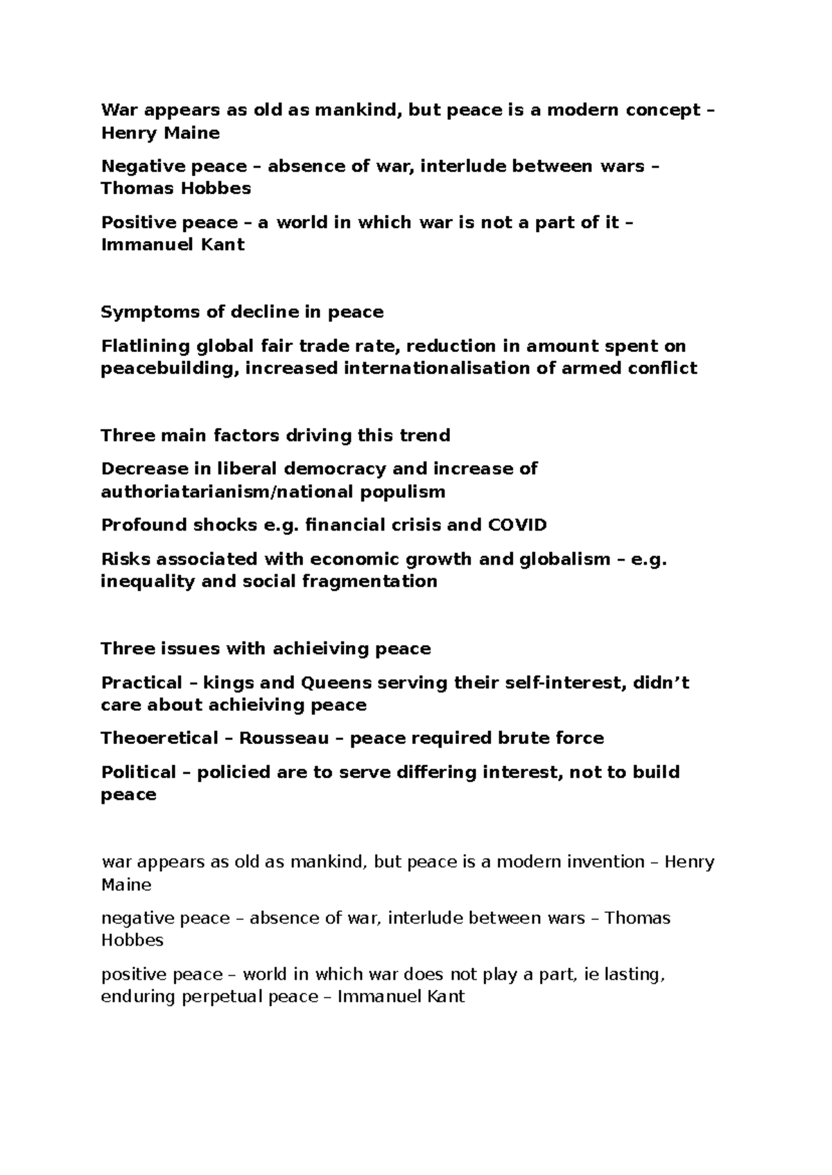 Week 1-12 Lecture Notes: War, Peace, and Global Security Issues - Studocu