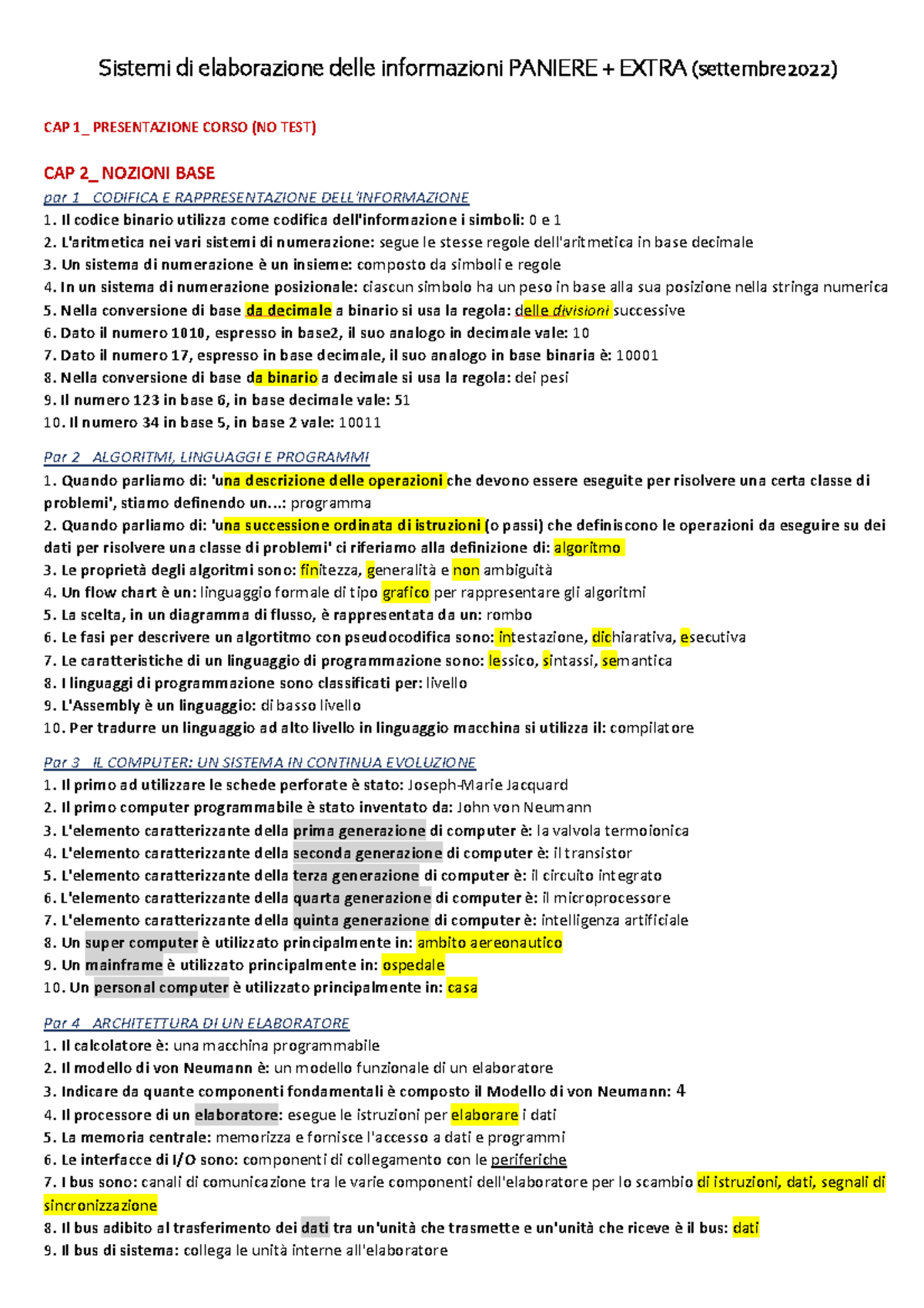 Sistemi - Paniere risposte corrette - Sistemi di elaborazione delle ...