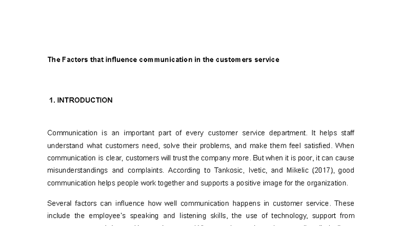 Factors Influencing Communication in Customer Service: A Study - Studocu