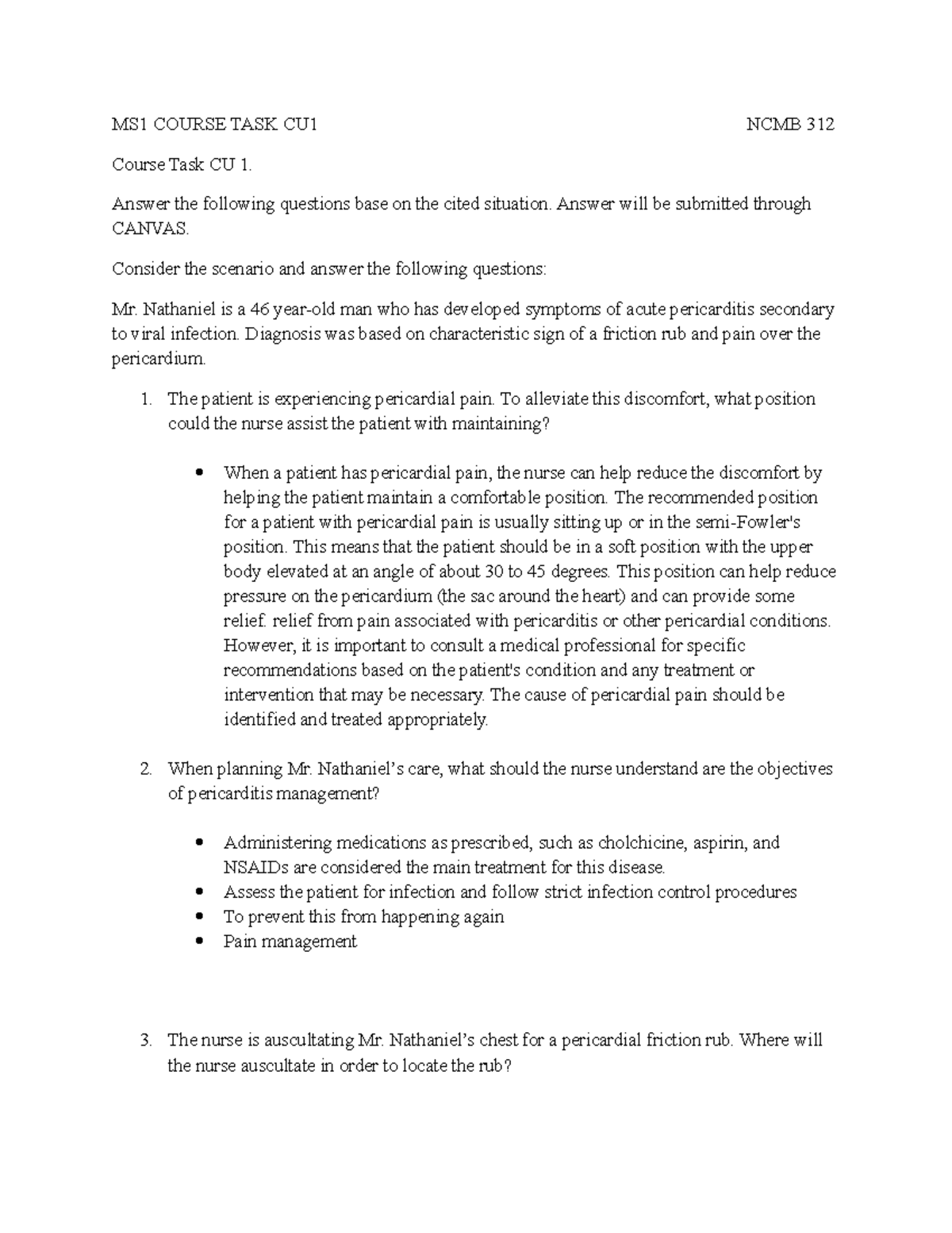 MS CT1 - Course Task 1: Understanding Acute Pericarditis Management ...