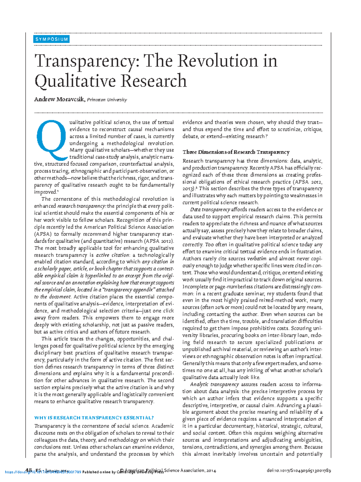 Transparency the revolution in qualitative research - Transparency: The ...