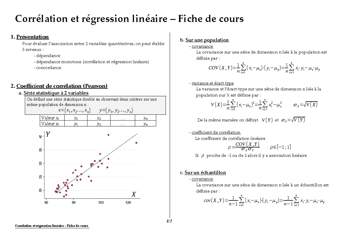 5 correlation regression lineaire fiche cours - Corrélation et ...