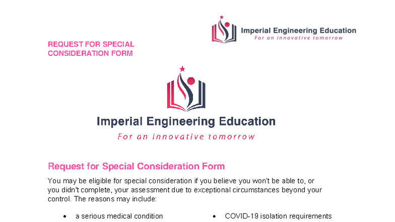 Request for Special Consideration Form - Imperial Engr - Studocu