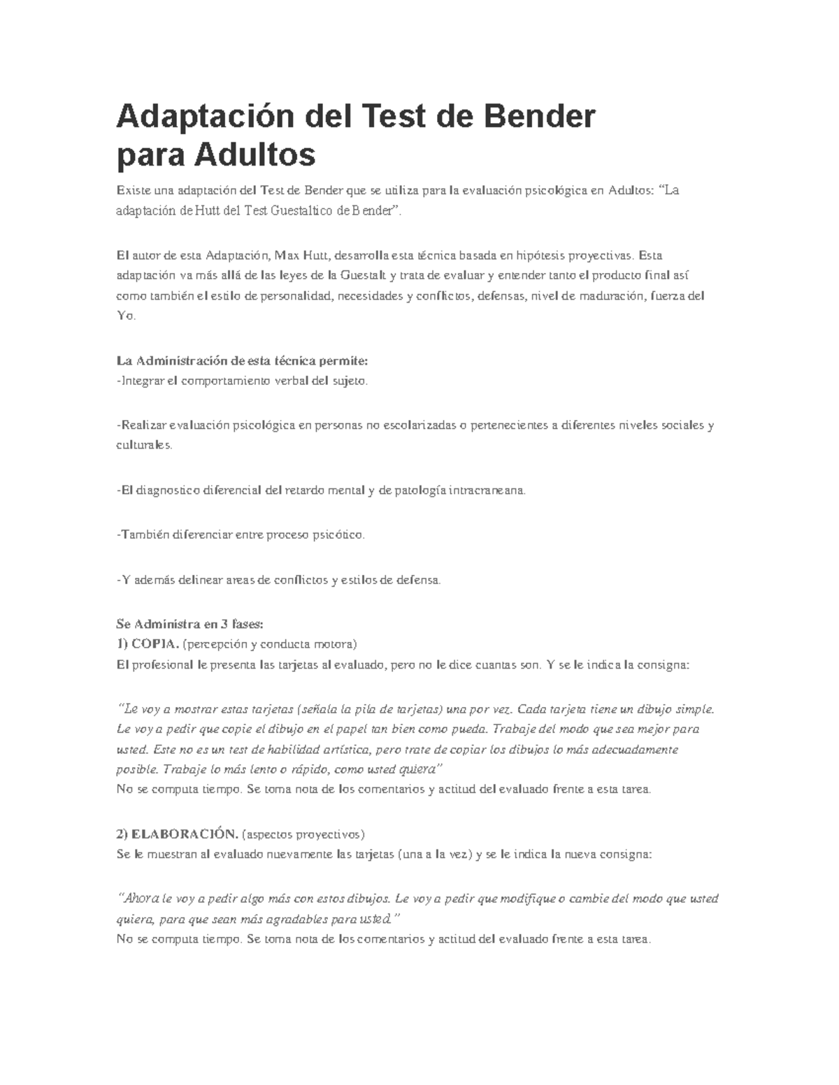 Adaptación del Test de Bender para Adultos: Evaluación Psicológica ...