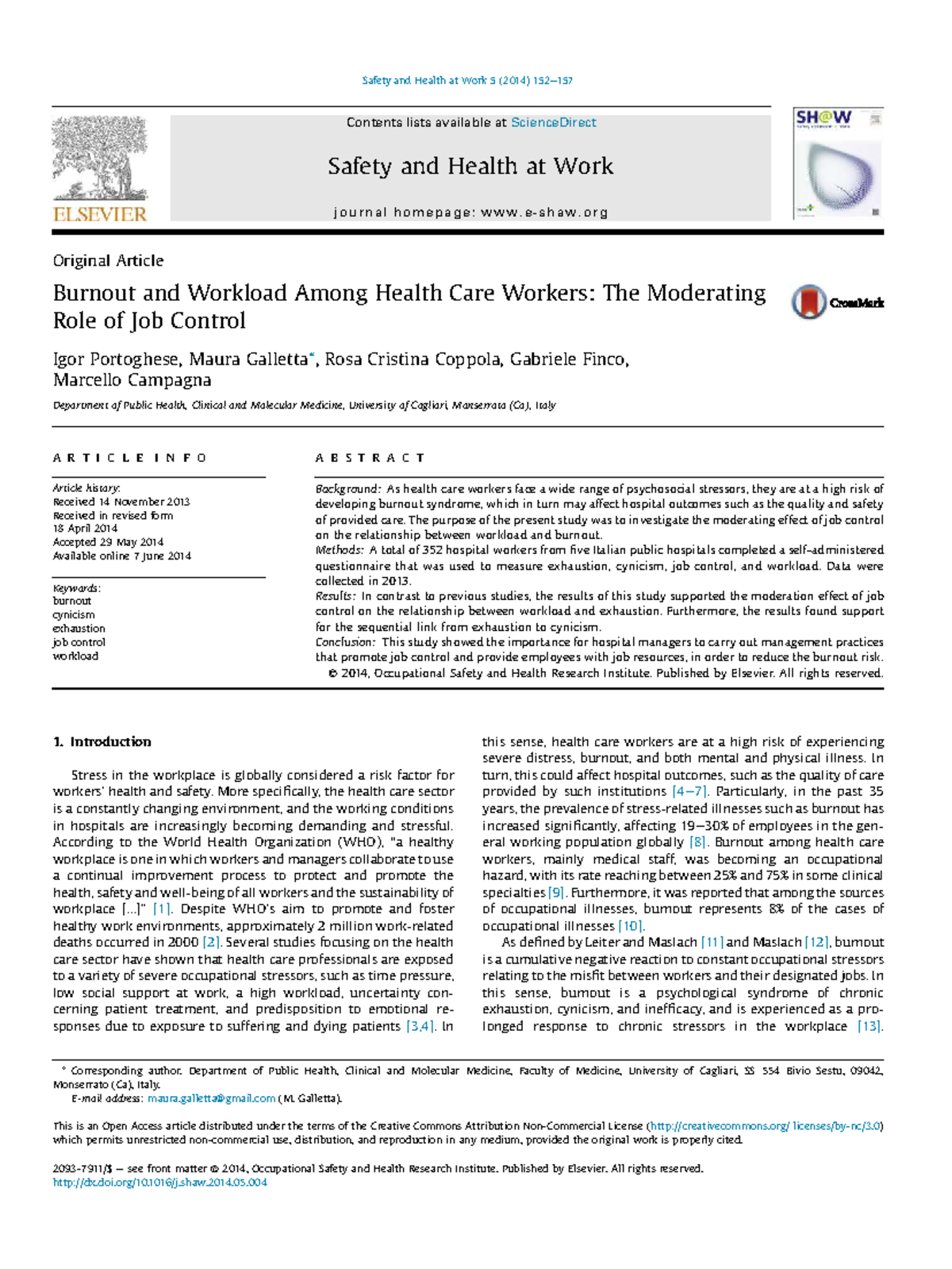 Burnout and Workload in Health Care Workers: The Role of Job Control ...
