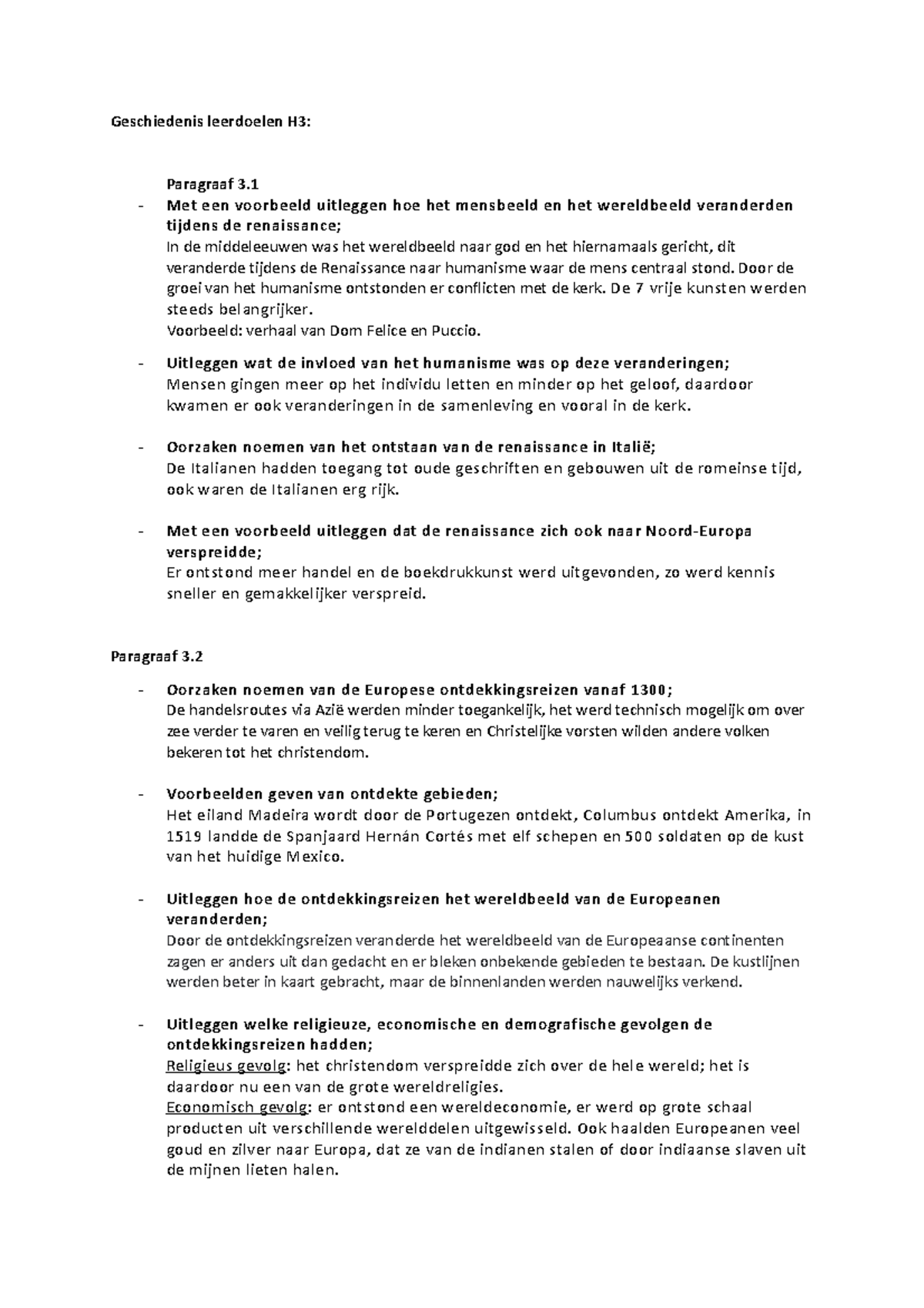 Leerdoelen GS H3: Mens- en Wereldbeeld in de Renaissance - Studeersnel