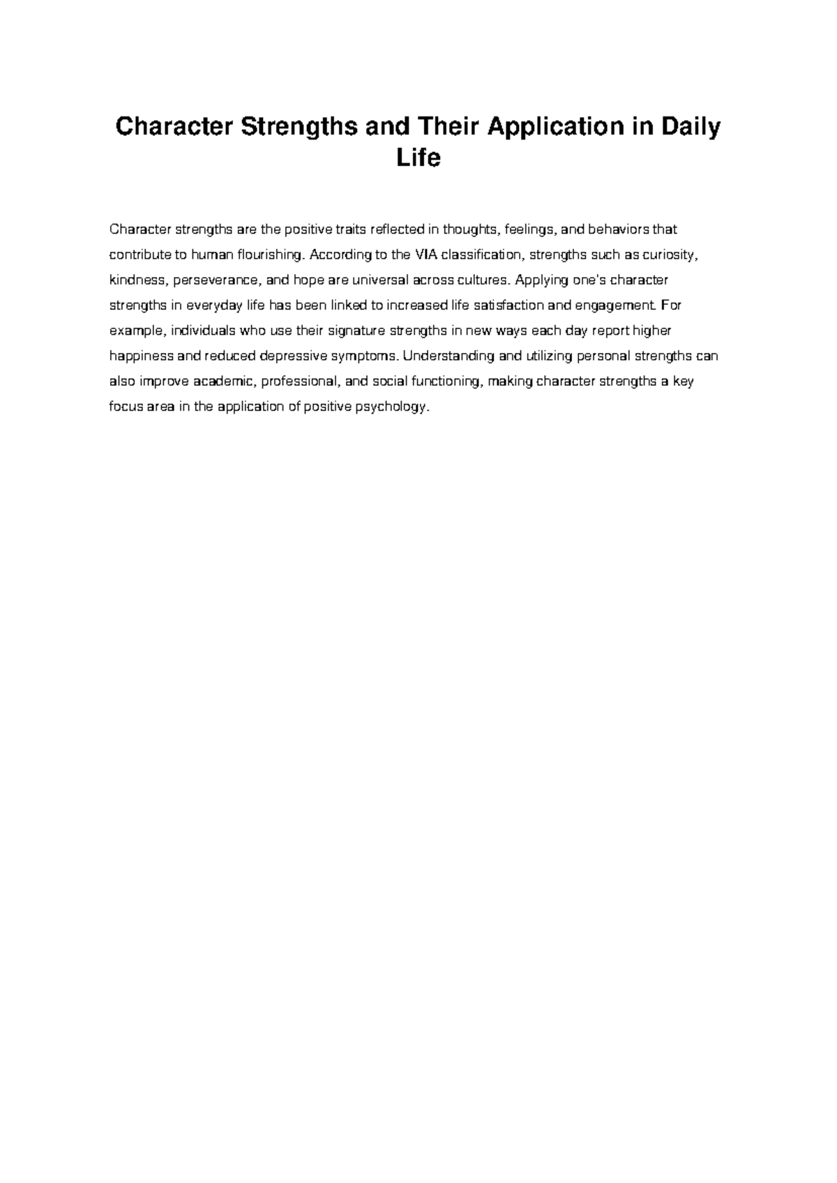 Character Strengths in Daily Life: Applications & Benefits - Studocu