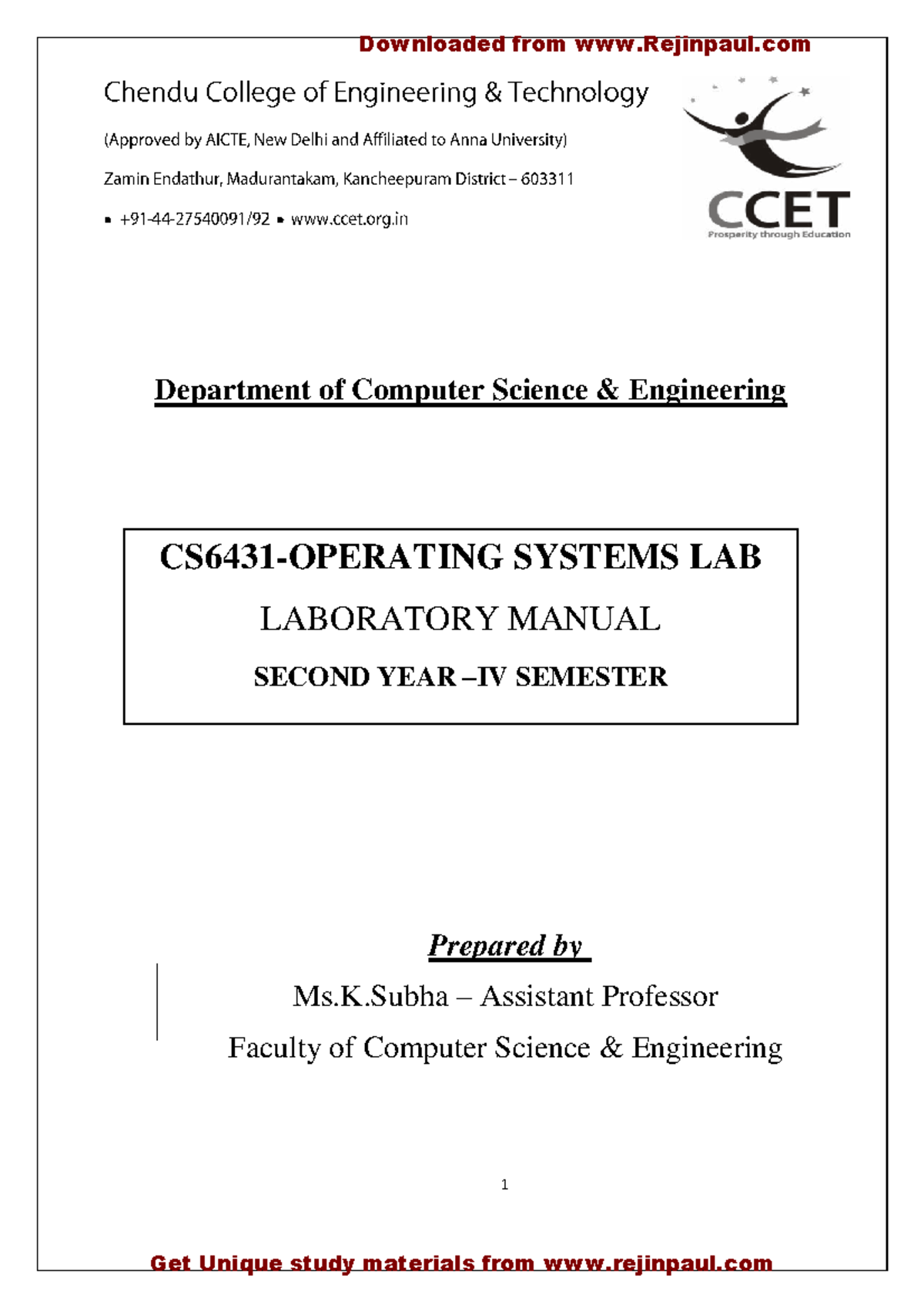 CS6431 Operating Systems Lab: Comprehensive Laboratory Manual for 2nd ...