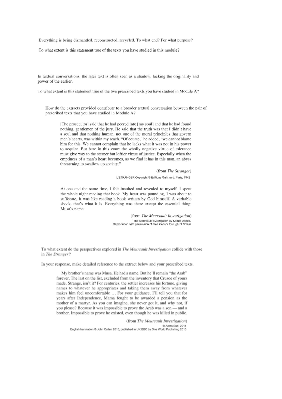Module A: Textual Conversations - The Stranger & The Meursault ...