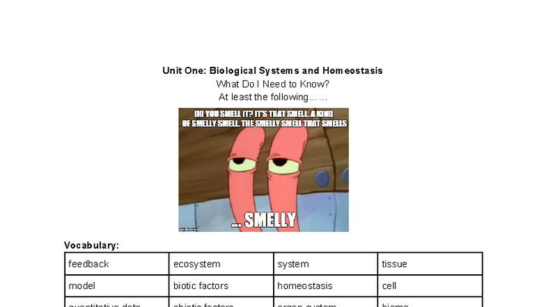 Unit 1 Review Sheet: Biological Systems & Organization - Studocu