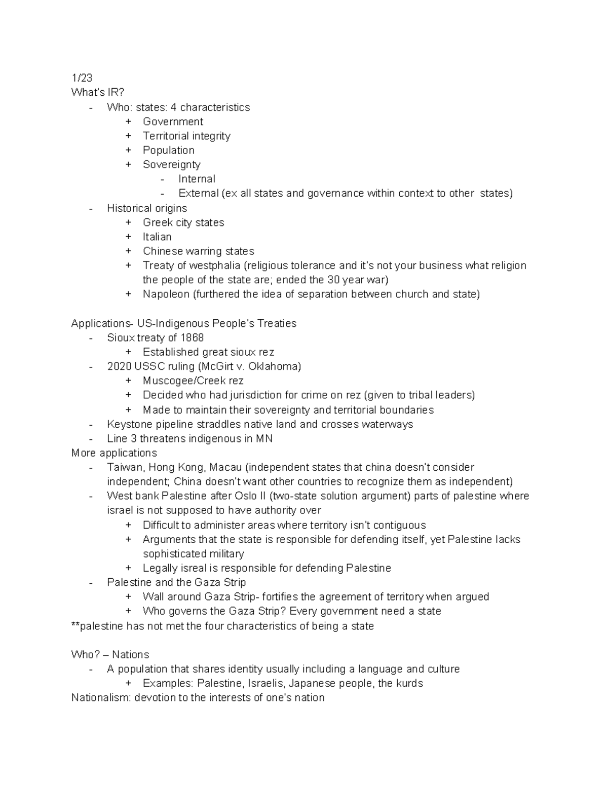 Intro to IR: Key Concepts and Theories from Semester Lecture Notes ...