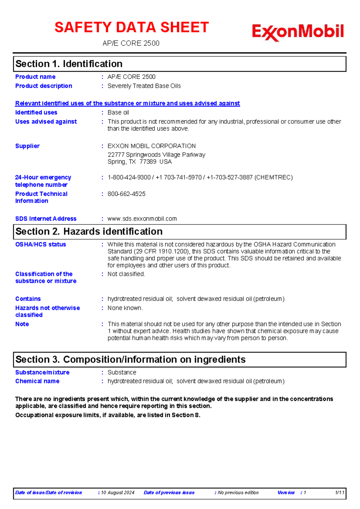 CORE 2500 Safety Data Sheet: Identification & Handling Guidelines - Studocu