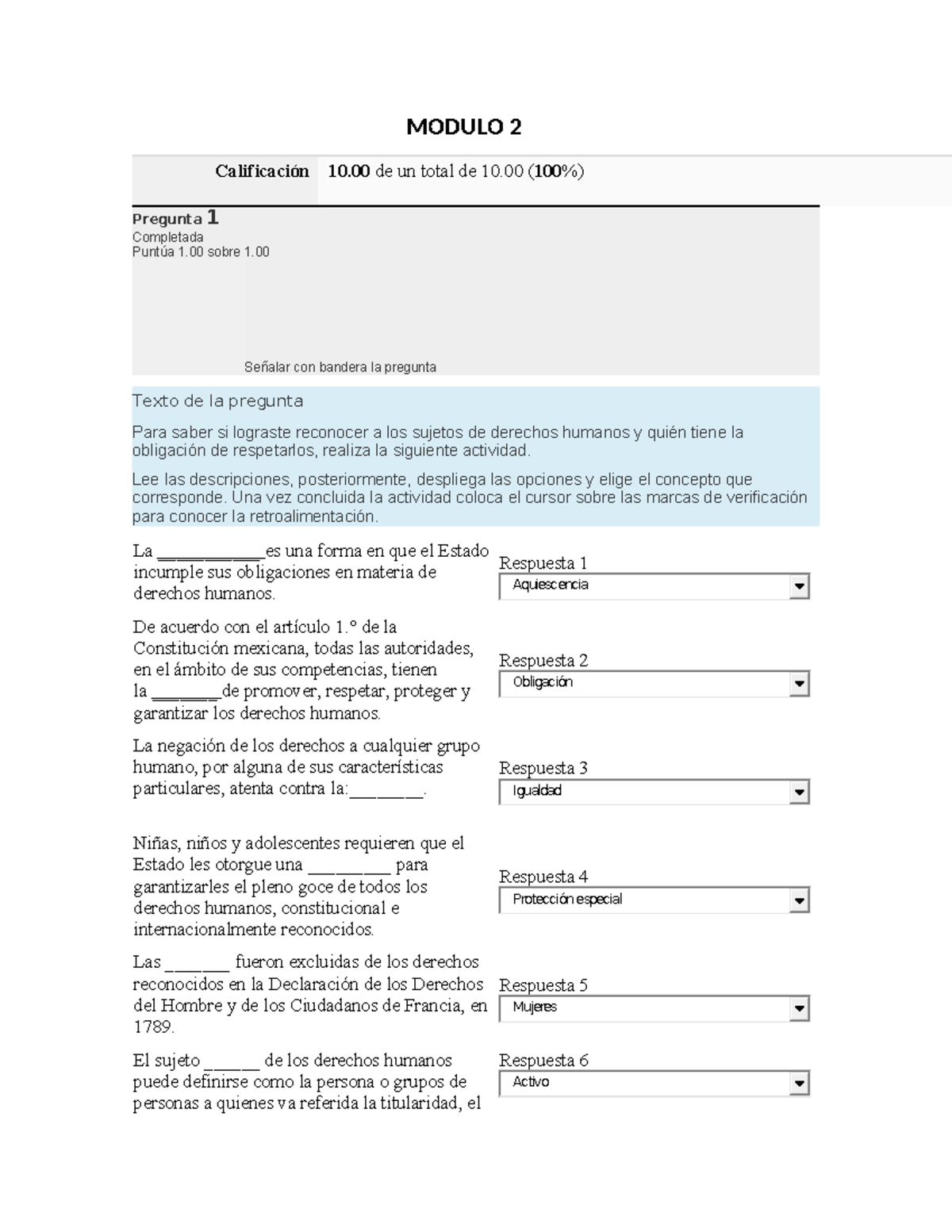 Modulo 2 - Repaso de Preguntas sobre Derechos Humanos y Obligaciones ...