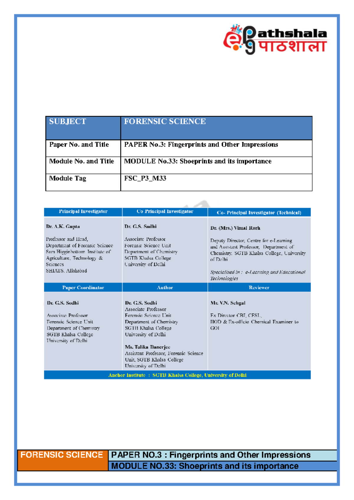 FSC_P 3: Comprehensive Notes on Footprints and Shoeprint Examination ...