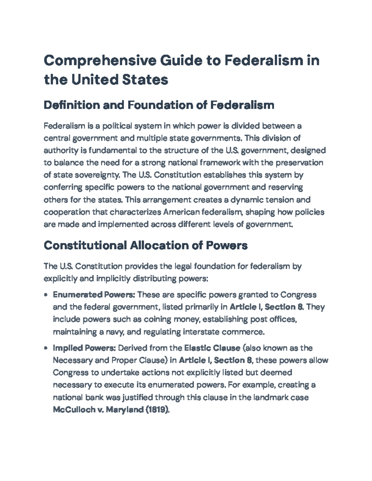 Comprehensive Overview of Federalism in the U.S. - Course Code Included ...