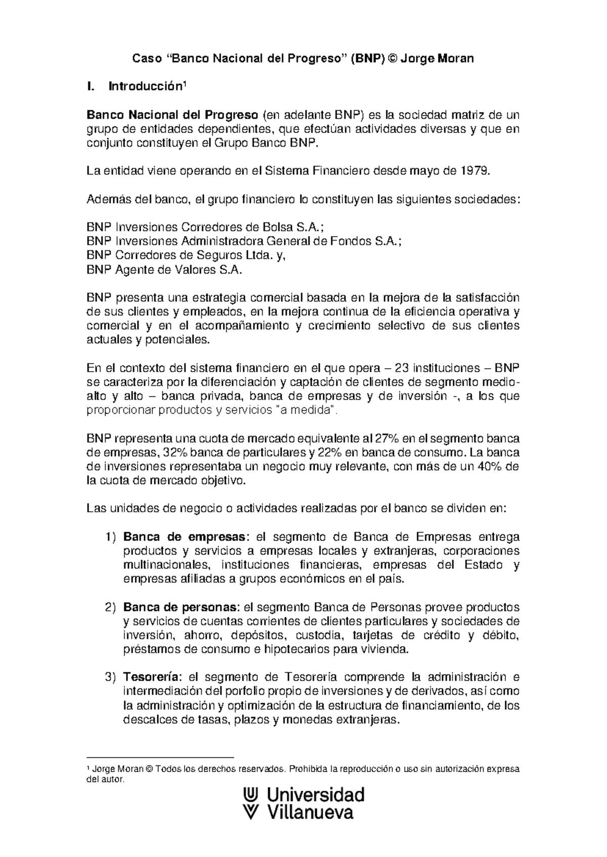 Caso Nacional del Banco Nacional del Progreso (BNP) - Análisis y Modelo de - Studocu