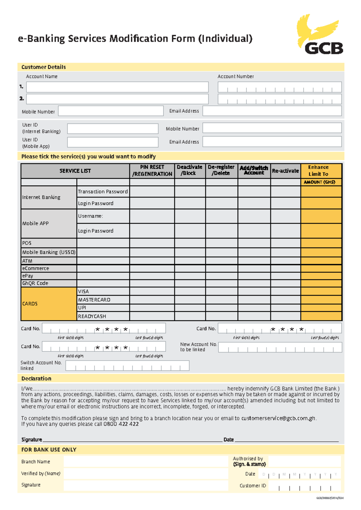 GCB e-Banking Services Modification Form (Individual) - Studocu