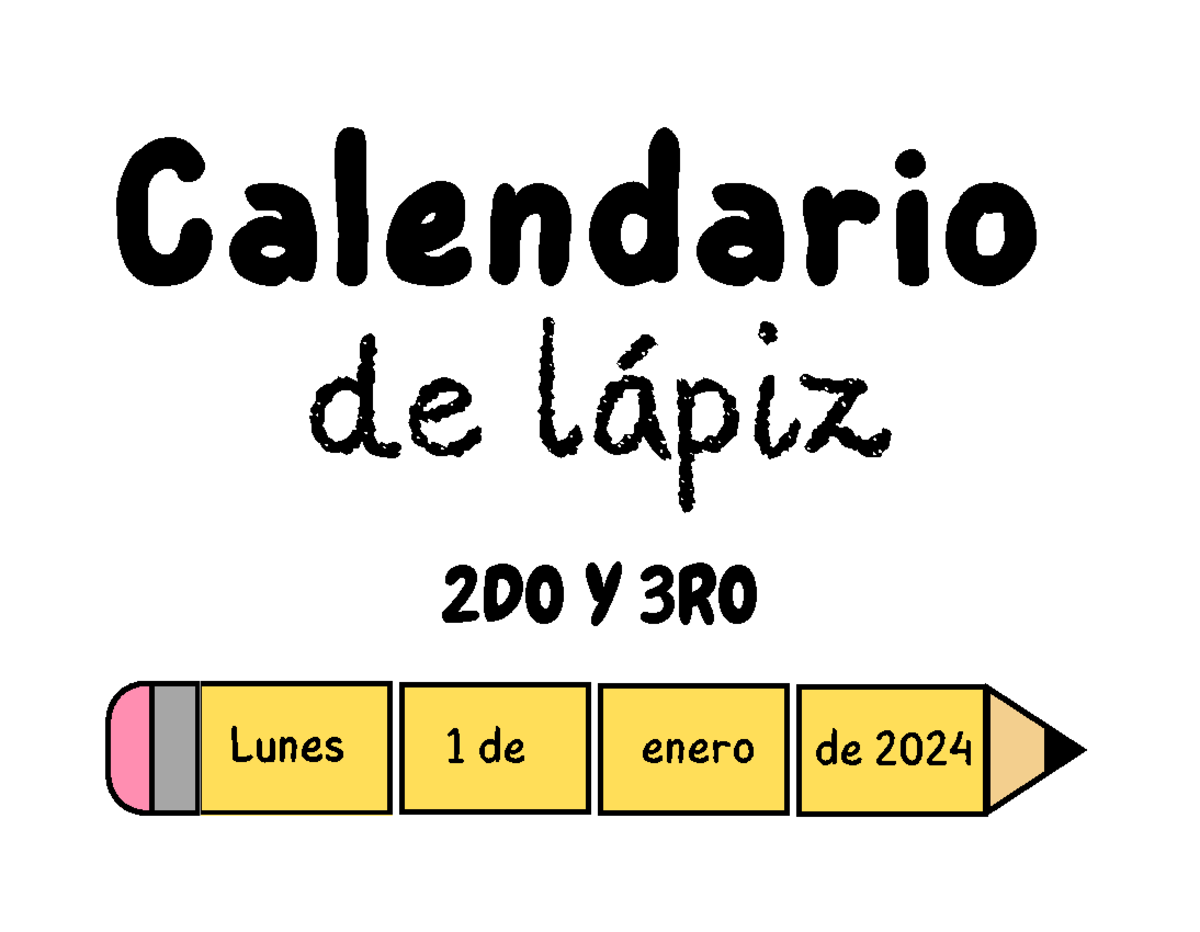 Calendario Lápiz para el pizarrón sencillo en color amarillo - Lengua ...