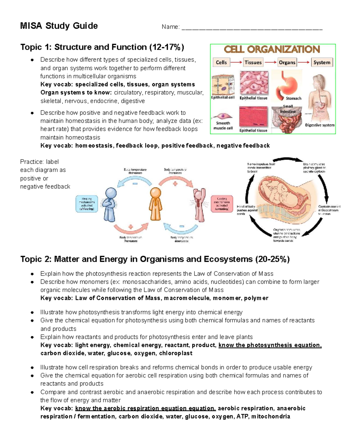 MISA Study Guide: Structure, Function, Ecosystems & Evolution Overview - Studocu