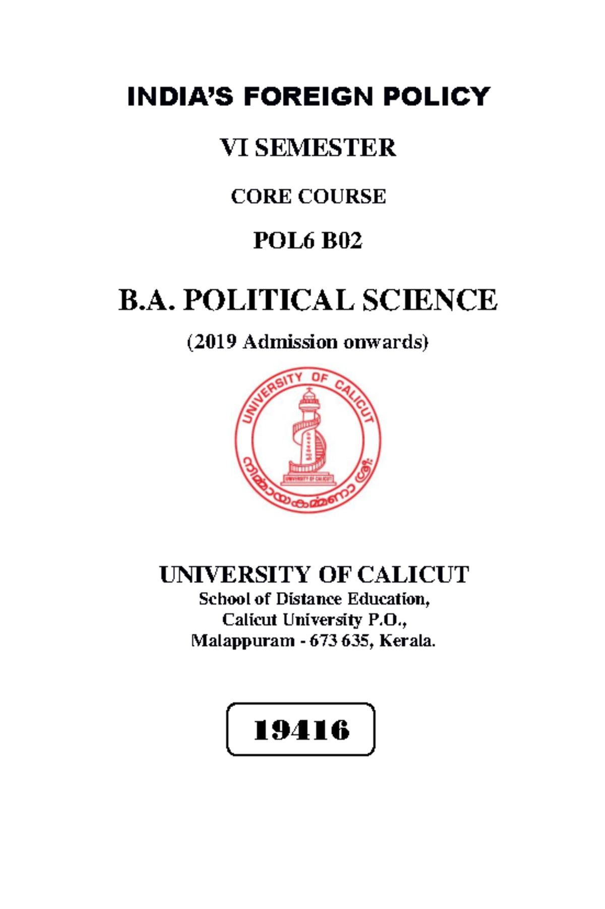 Foreign Policy Study Material for VI Sem POL6 B02 - B.A. Political Science - Studocu