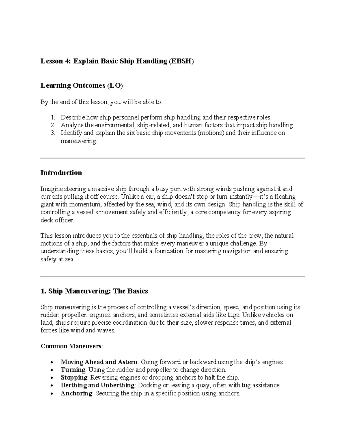 Ship Handling Essentials: Roles, Movements, and Key Factors (EBSH ...