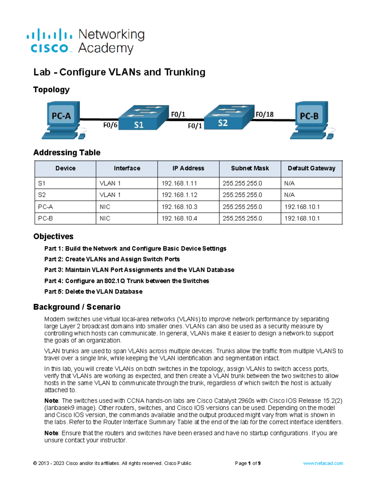 3.4.6 Lab - Configuring VLANs and Trunking in Network Topology - Studocu