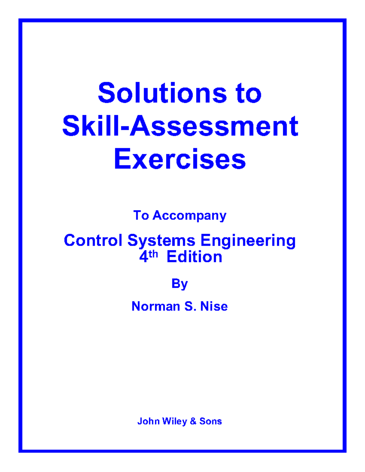 Solutions to Exercises for Control Systems Engineering (CSE 4th Ed ...