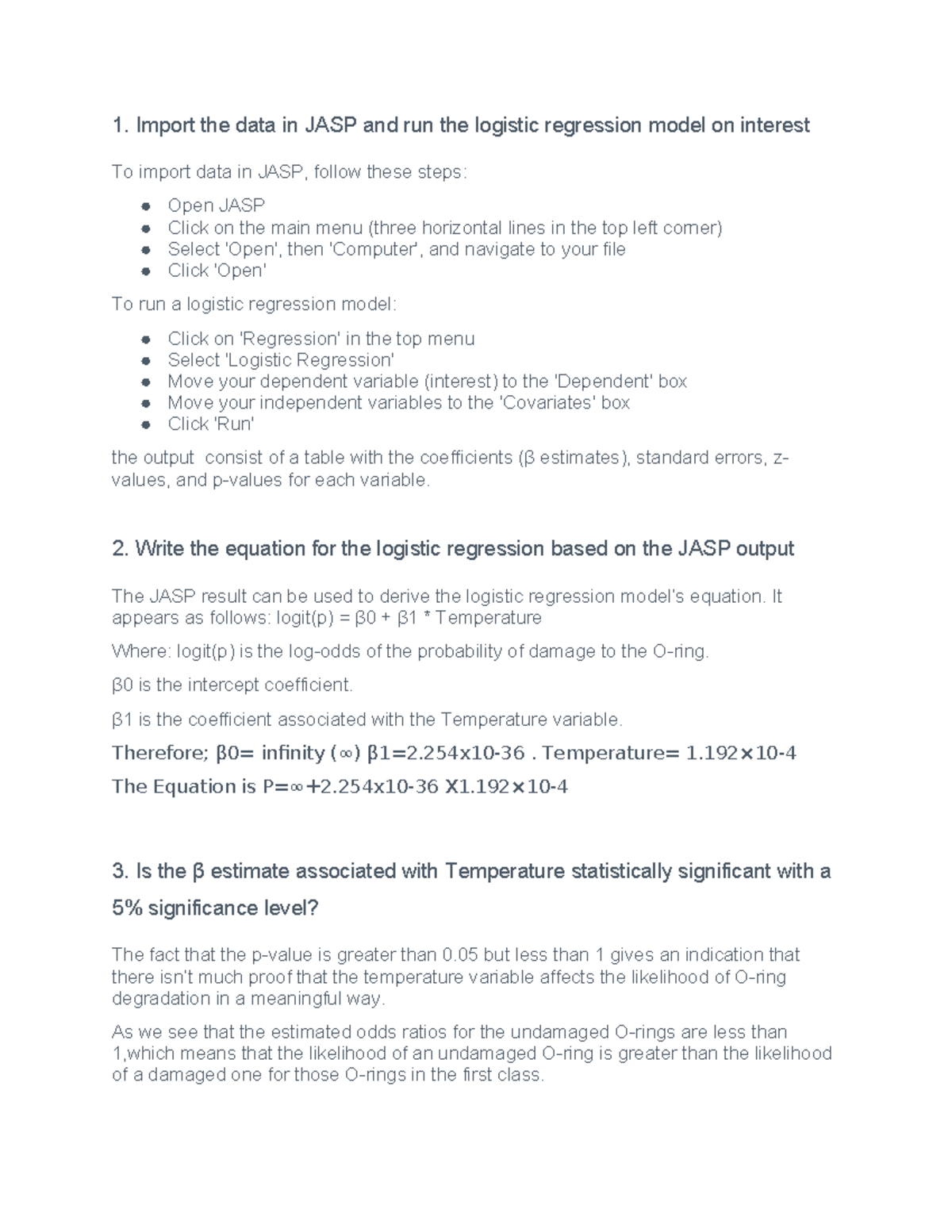 MATH 8: Logistic Regression Analysis Using JASP - Studocu