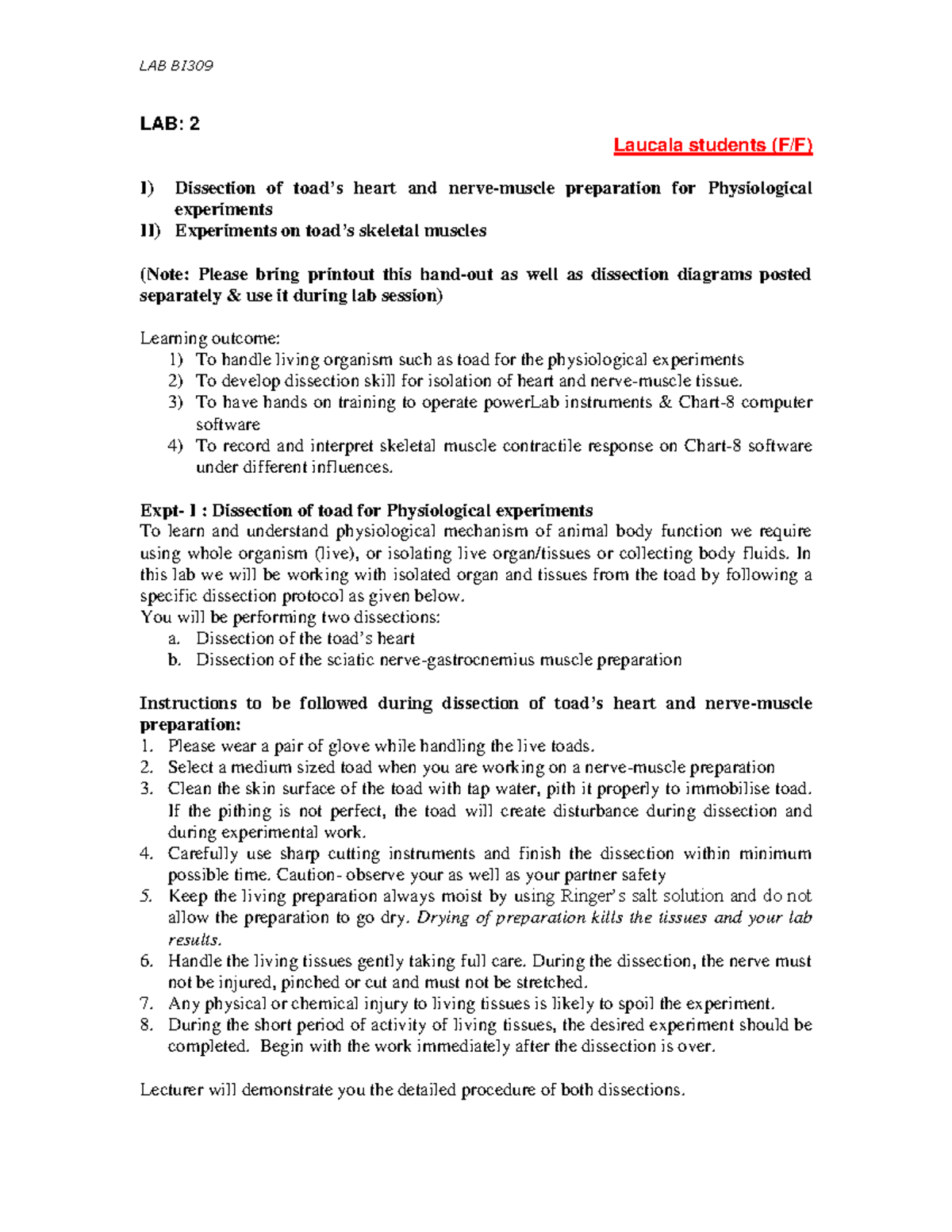 Lab-2 Nerve-Muscle Physiology: Toad Dissection & Experiments Guide ...